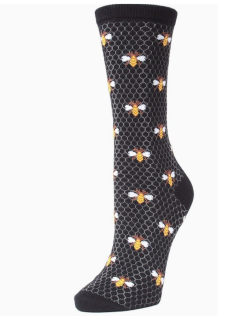 MeMoi' Socks - Honeycomb & Bee Bamboo Crew Black – TheValleyHive