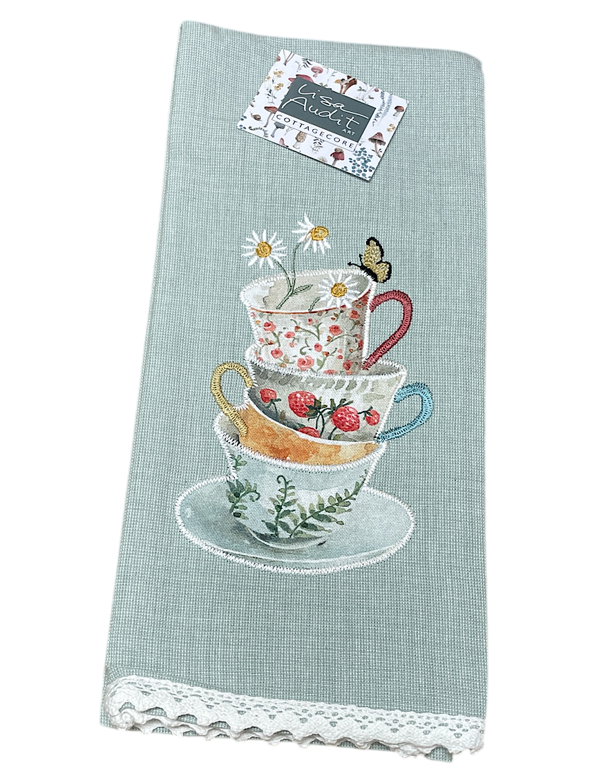 Cottage Core Stacked Tea Cups Tea Towel – TheValleyHive